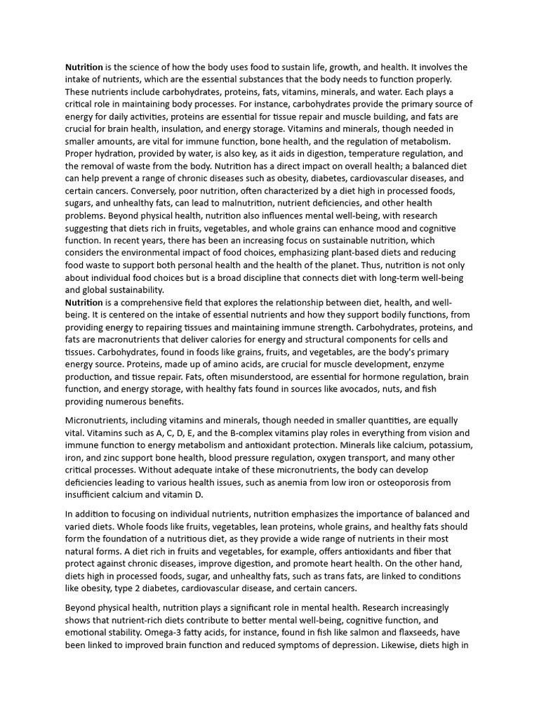 Importance of Nutrition | PDF