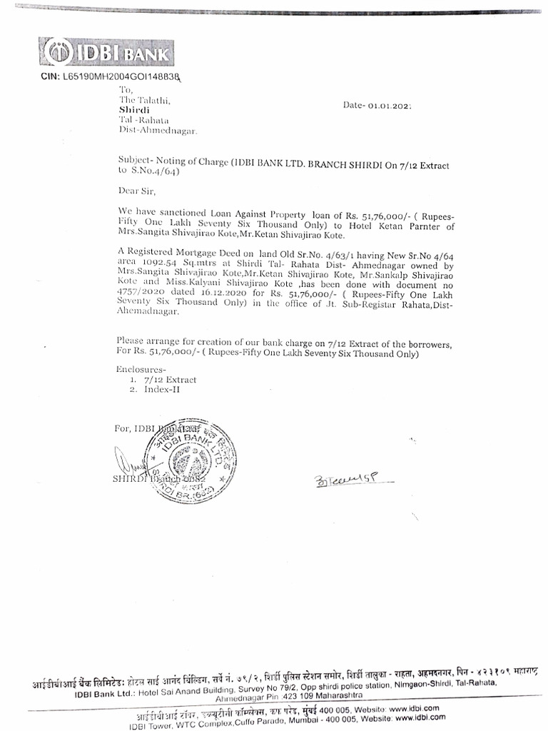 Idbi Covid Sanction. Letter | PDF