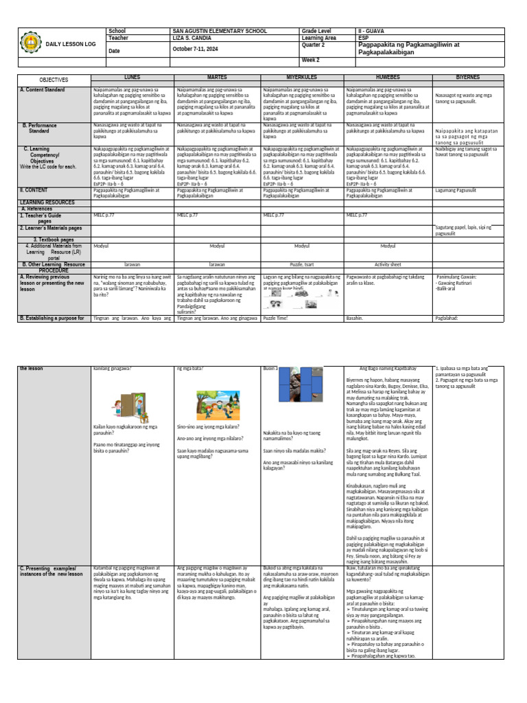 DLL - Q2 - W2. MONday To Friday | PDF