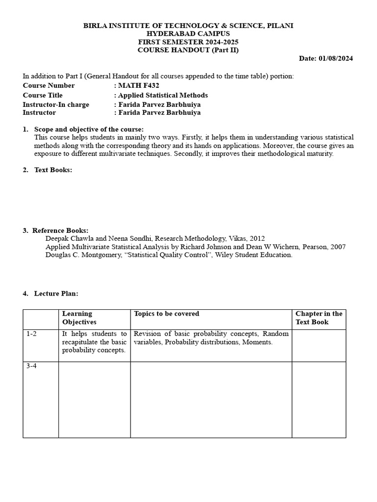 MATH F432 - Handout | PDF