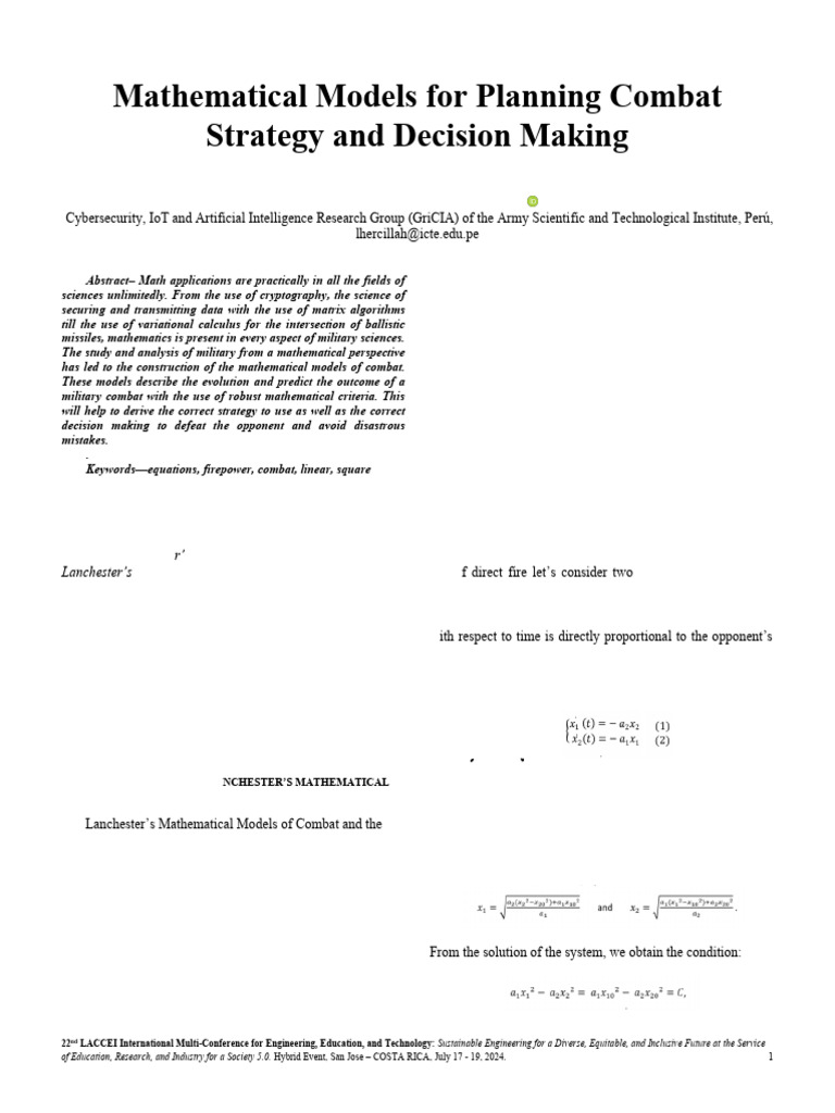 Combat Strategy via Lanchester Models | PDF | Mathematics | Military