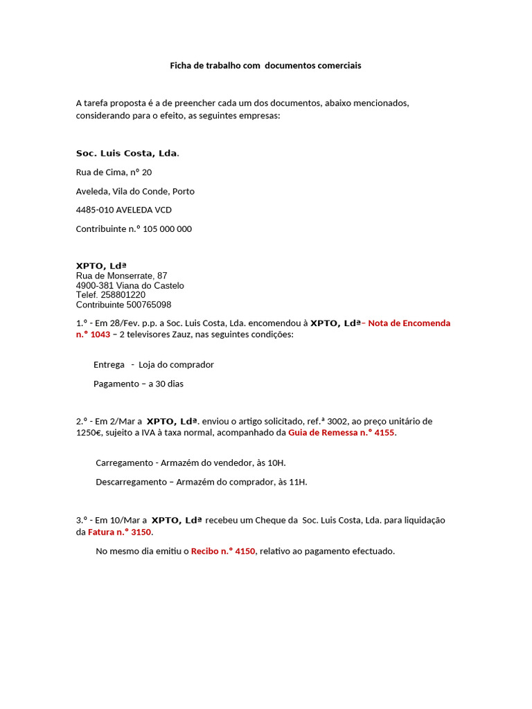Ficha Documentos Comerciais Por Resolver | PDF | Imposto sobre Valor ...