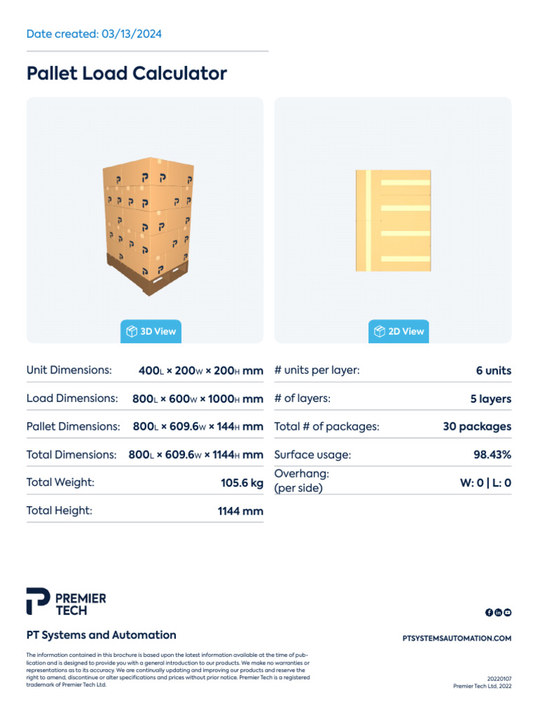 Premier Tech Pallet Calculator - Configuration Results | PDF