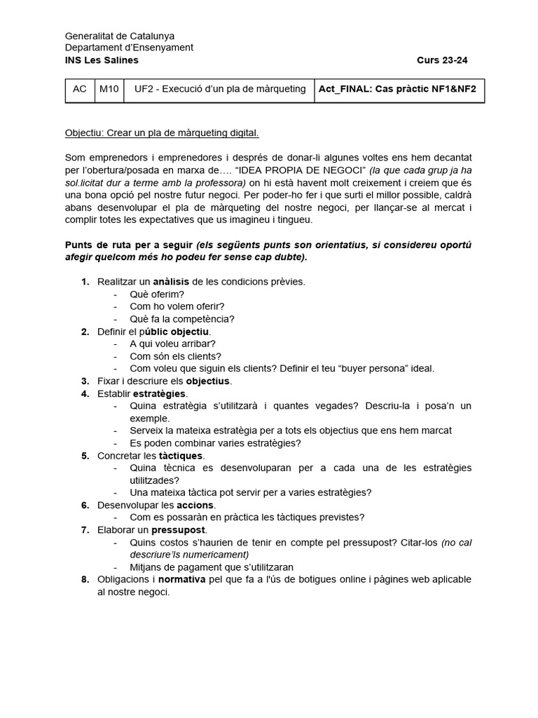 Act - FINAL - Cas Pràctic UF2 | PDF