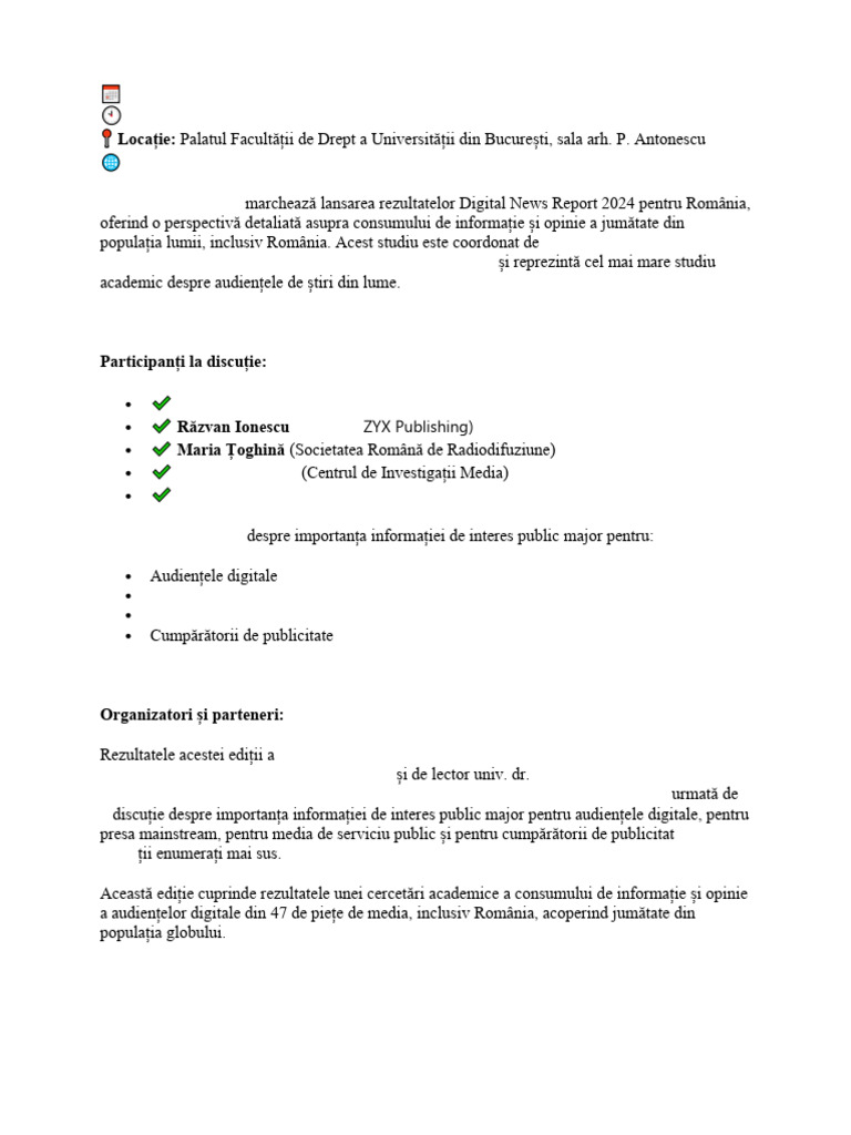 Lansarea Digital News Report 2024 | PDF