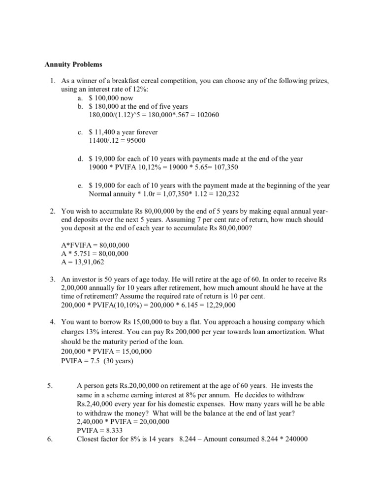 Annuity Problems Solutions | Interest | Investing