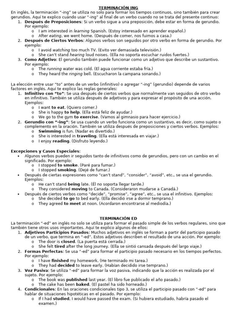 Terminación ING and ED | PDF