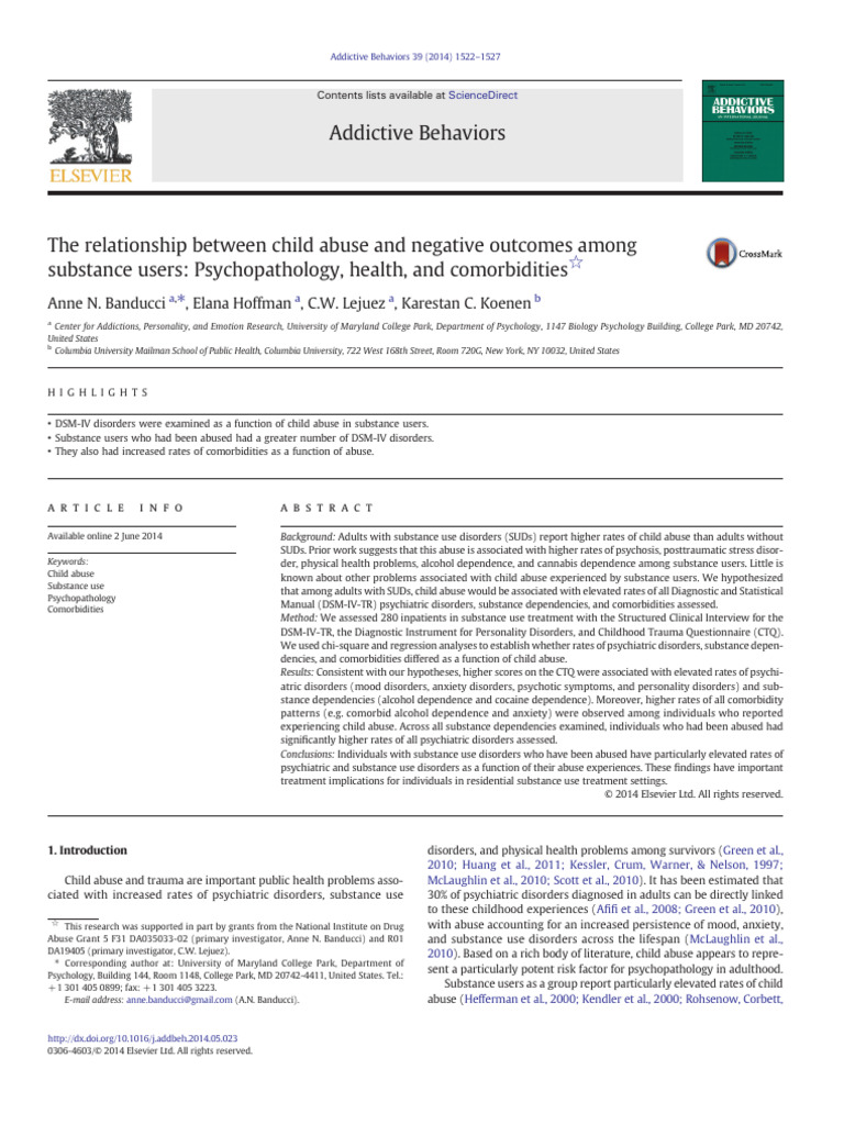 The Relationship Between Child Abuse and Negative Outcomes Among ...
