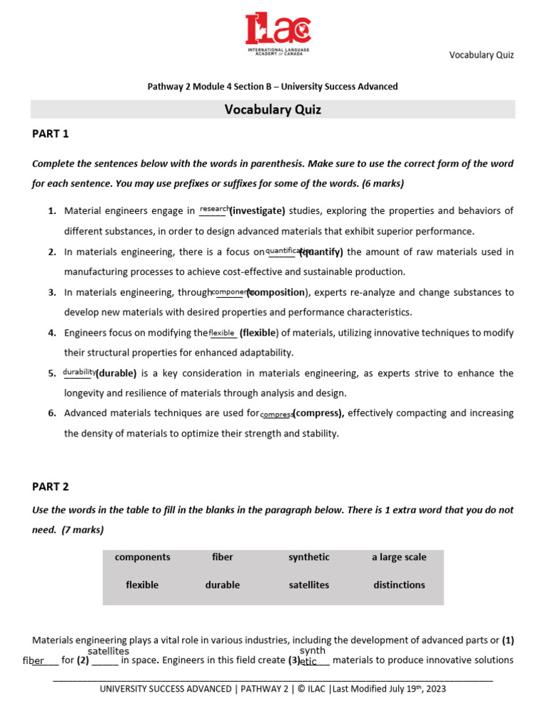 Pathway 2 Module 4 Section B - Vocabulary Quiz Pathway K | PDF