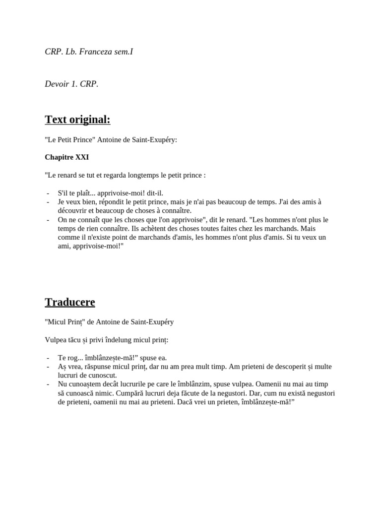 Devoir 1. Scurt Text Text Original Si Traducere | PDF