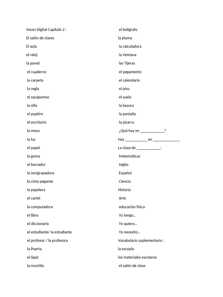 Cap 2 Voces Vocab | PDF