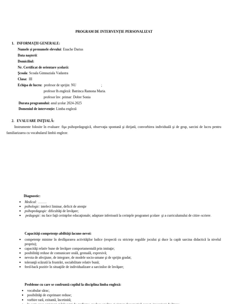 Planificare Clasa A3a Ces | PDF