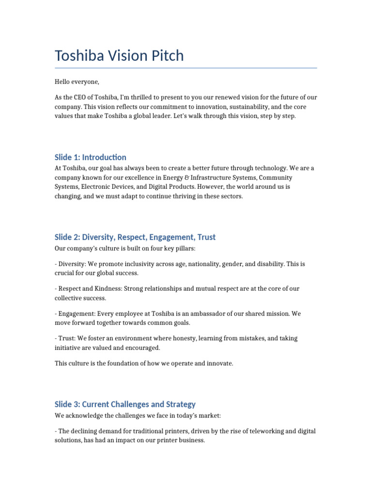 Toshiba Vision Pitch | PDF