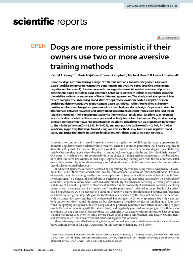 Dogs Are More Pessimistic If Their Owners Use Two or More Aversive ...