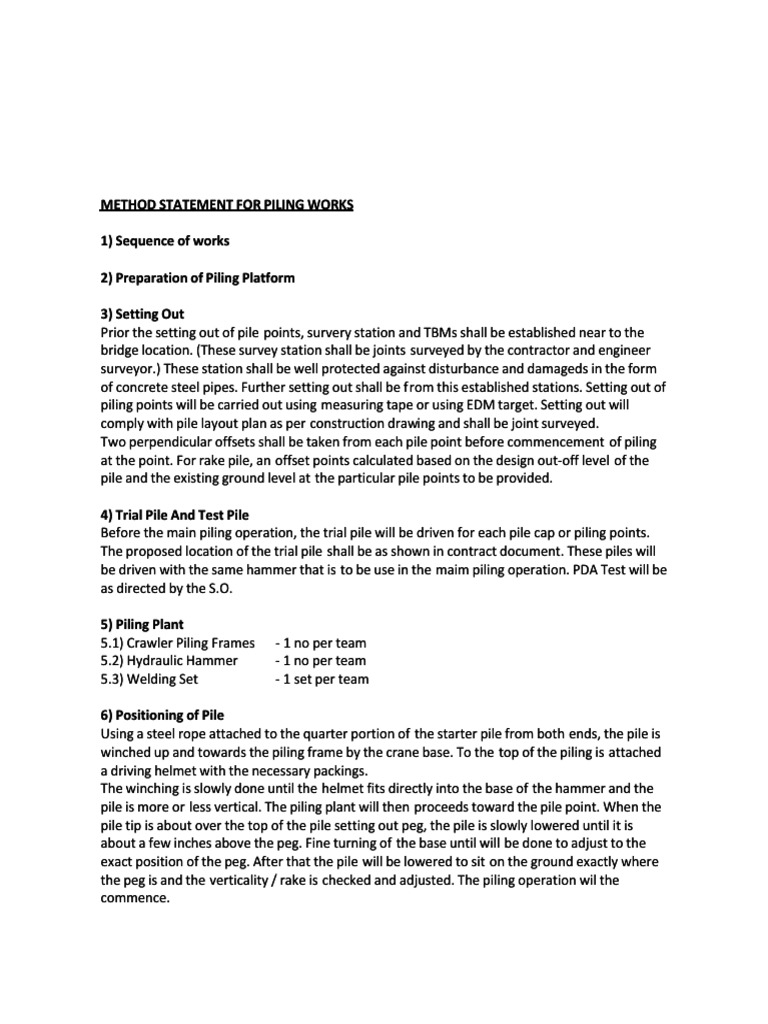 Method Statement For Piling Works | PDF