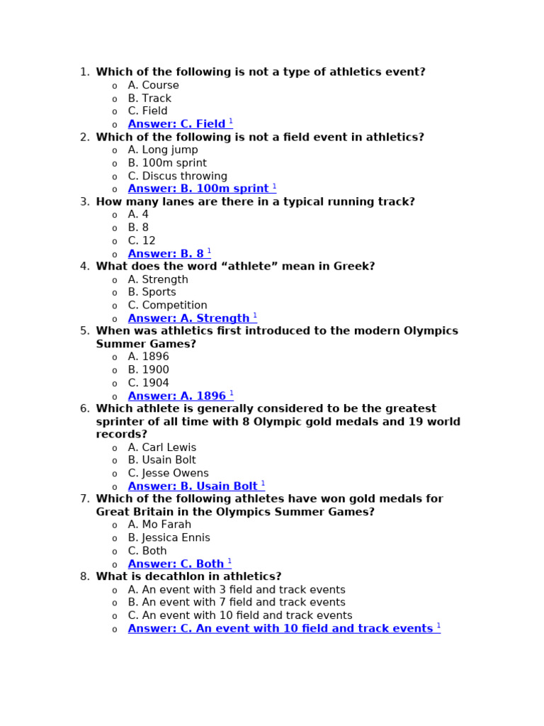 Questions On Athletics 1 | PDF