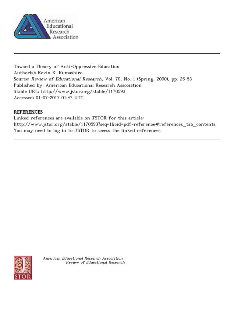 Kumashiro 2000 Anti Oppressive Education Compressed | PDF