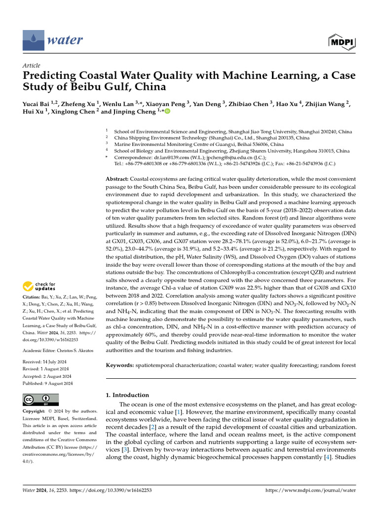Predicting Coastal Water Quality With Machine Lear | PDF