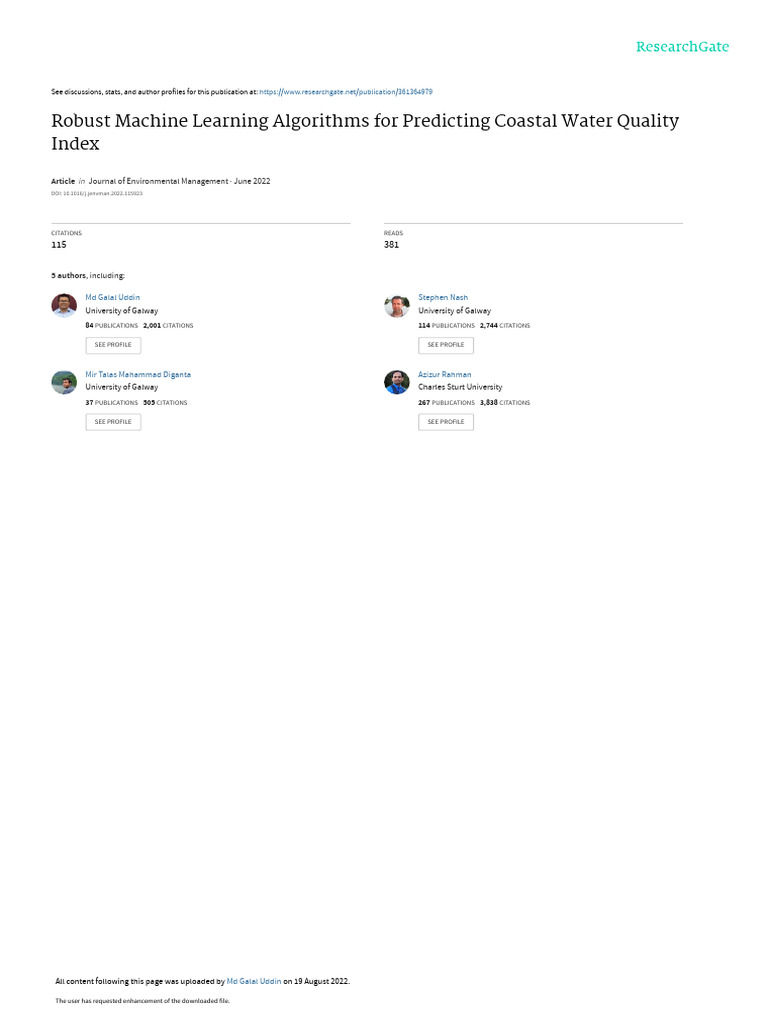 Robust Machine Learning Algorithms For Predicting Coastal Water Quality | PDF