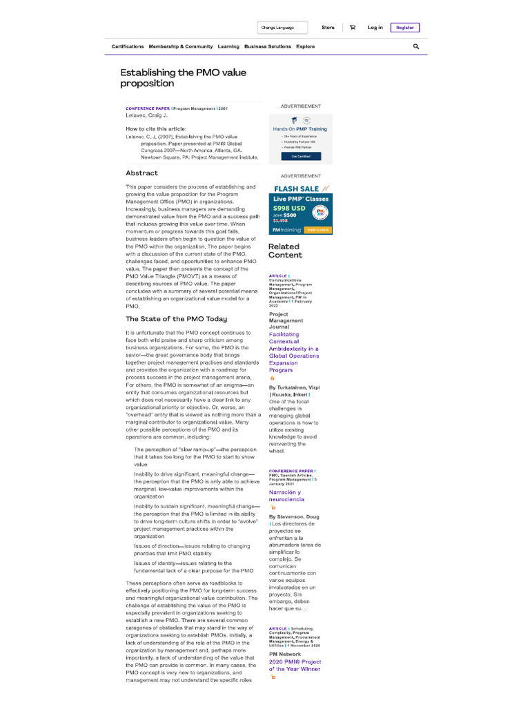 Establishing The PMO Value Proposition | PDF