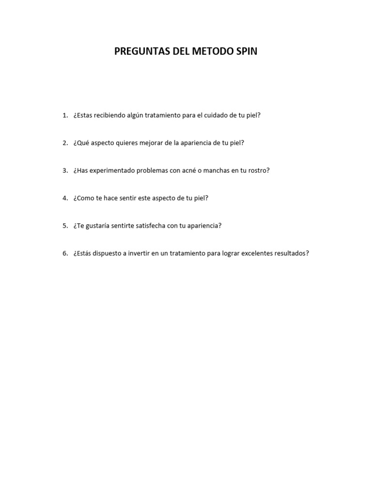 Preguntas Del Metodo Spin | PDF
