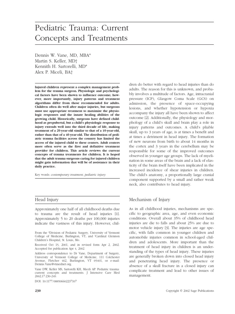 Pediatric Trauma Current Concepts and Treatments | PDF