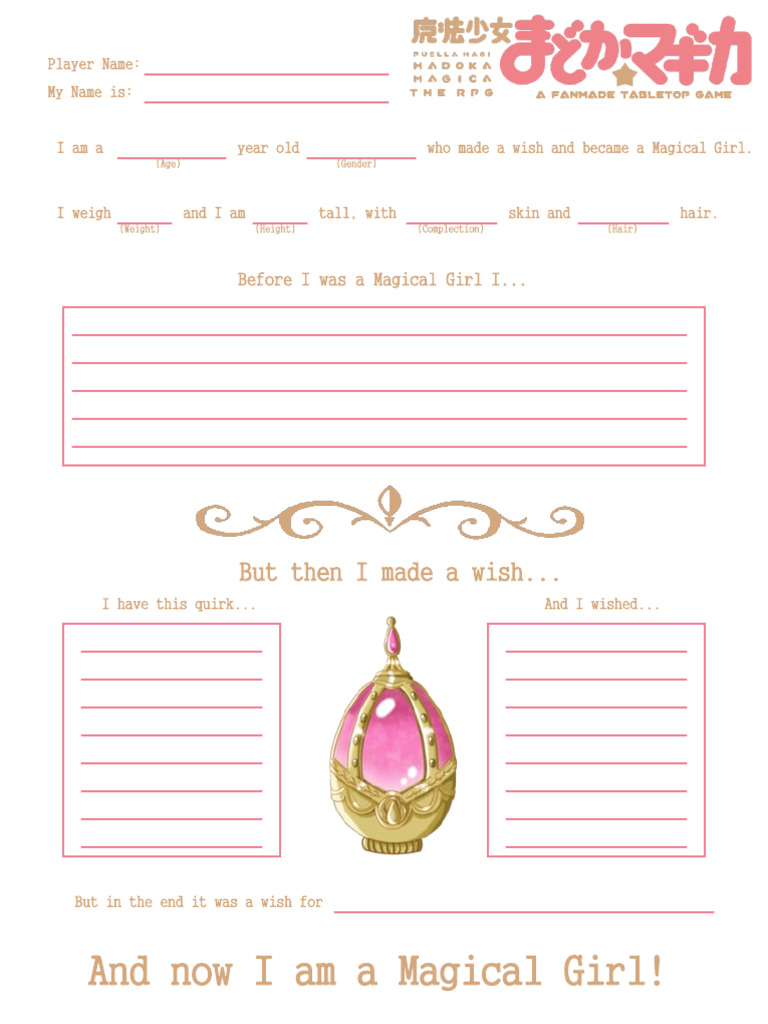 Madoka Magica Character Sheet 1 | PDF