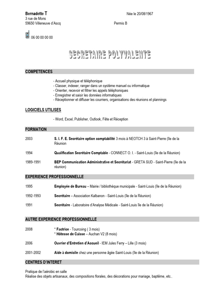 CV de Bernadette T - Secrétaire Comptable | PDF