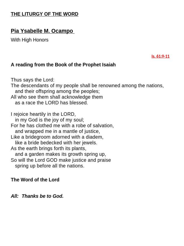 Graduation Mass (Readers) | PDF