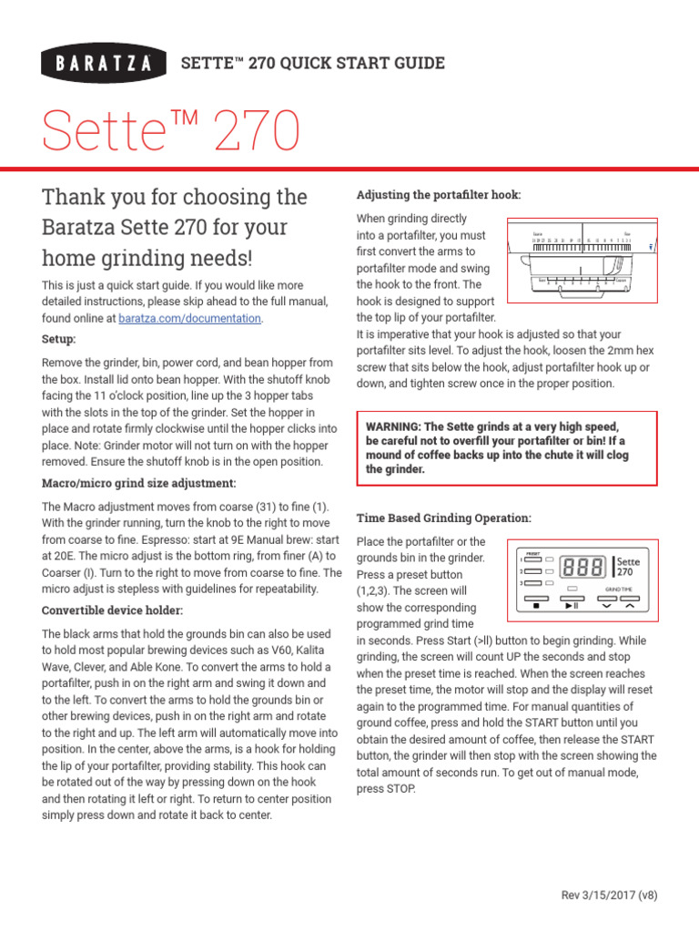 Baratza Sette 270 Quick Start Guide | PDF