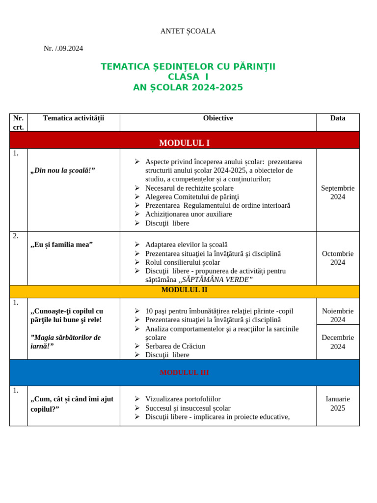 Tematica Sedinte Cu Parintii | PDF