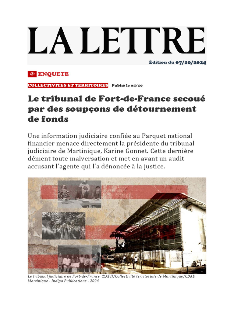 Le Tribunal de Fort-de-France Secoué Par Des Soupçons de Détournement ...