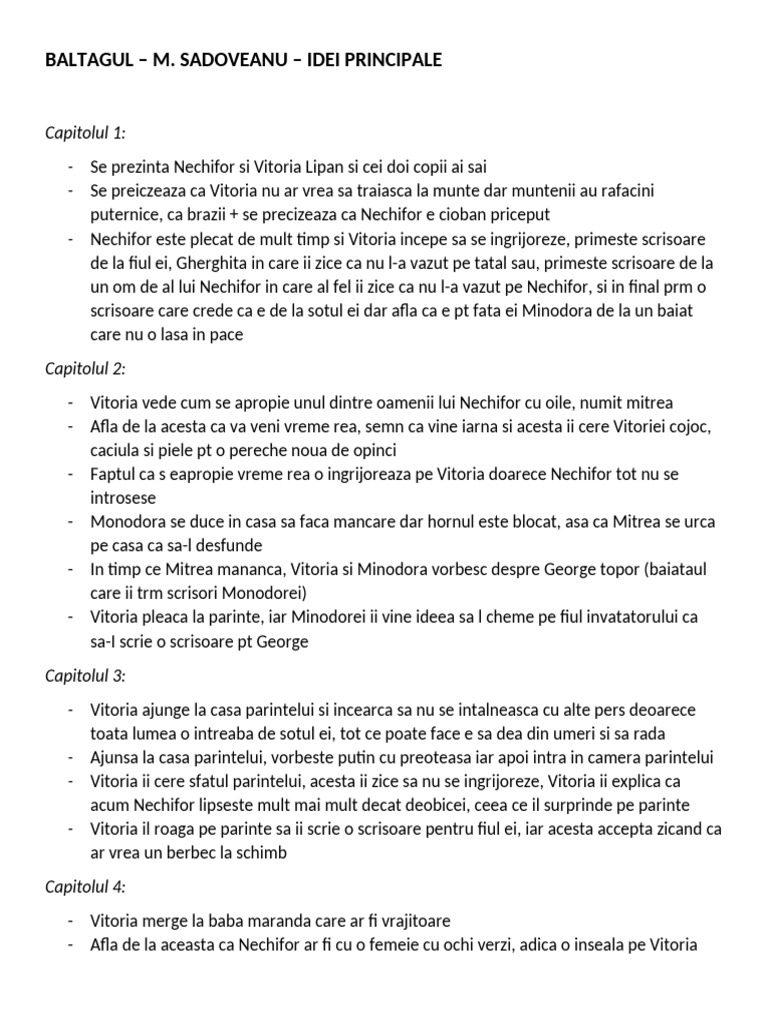 Idei Principale - Baltagul, M. Sadoveanu | PDF