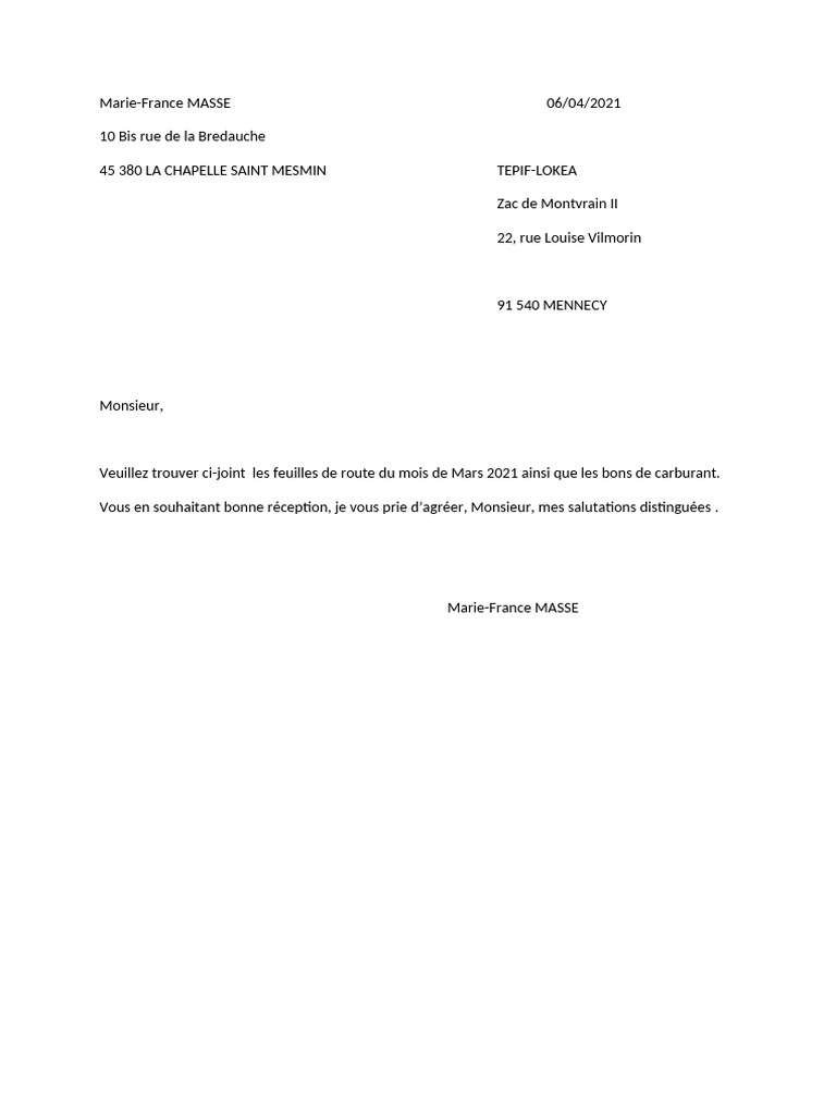 Courrier Lokea Feuilles de Route Mars 2021 | PDF