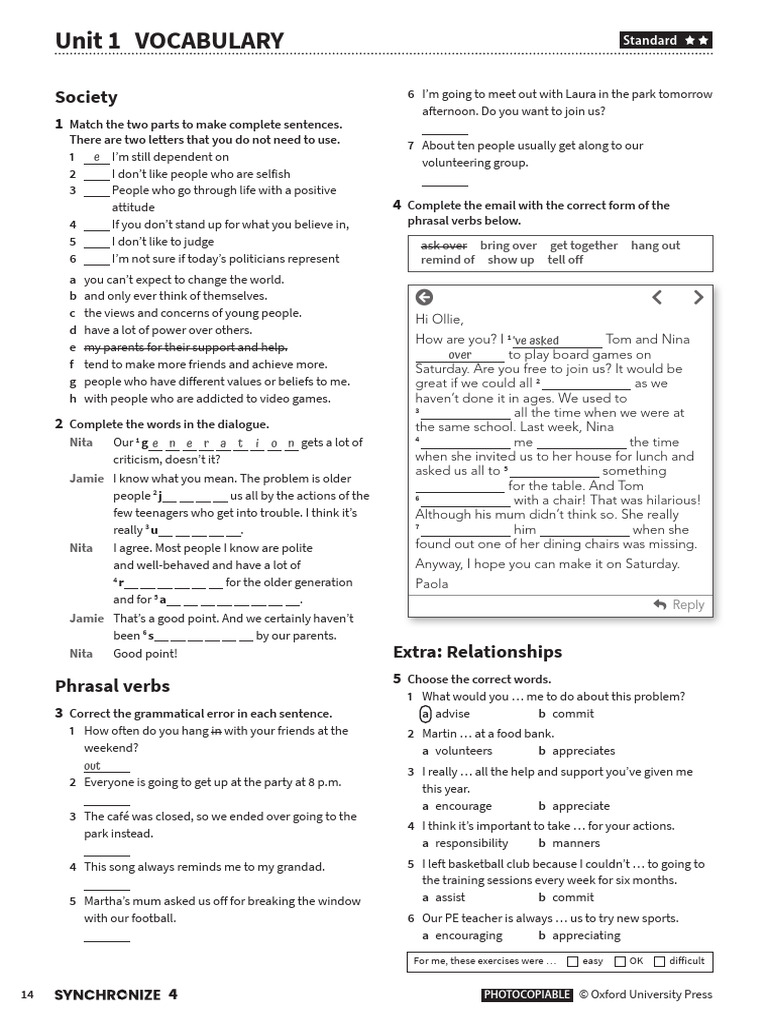 Synchronize4_TRB_worksheets_Unit_1_standard_vocabulary | PDF