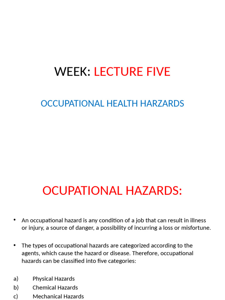 Lecture 5 Occupational Health Harzards | PDF | Occupational Safety And ...