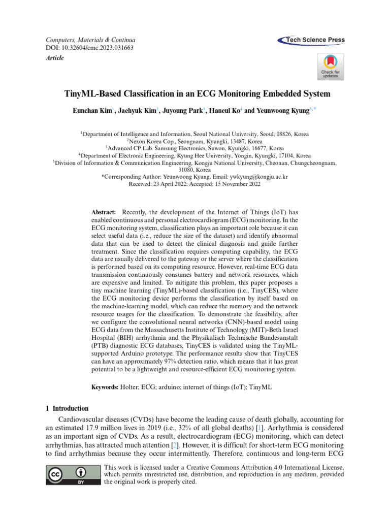TinyML-Based Classification in An ECG Monitoring Embedded System | PDF