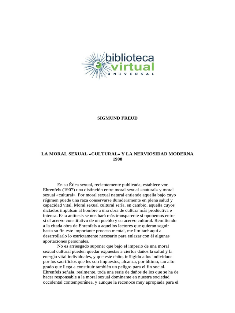 Freud-La Moral Sexual Cultural y La Nerviosidad Moderna | PDF