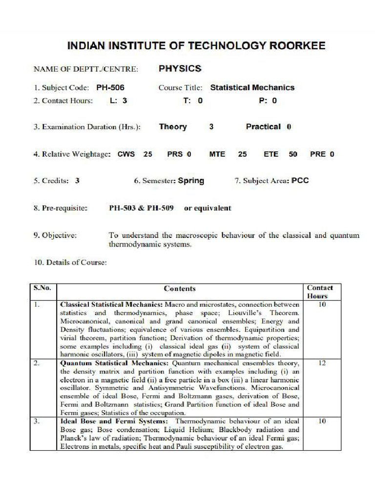Stat. Mech. Syllabus | PDF