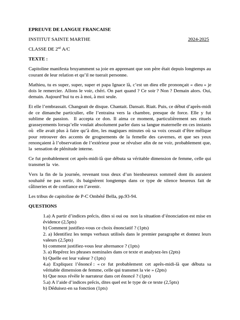 Epreuve de Langue Francaise | PDF