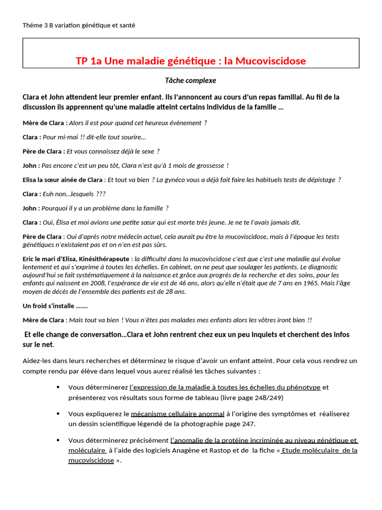 TP La Mucoviscidose Sujet Et Corrige | PDF