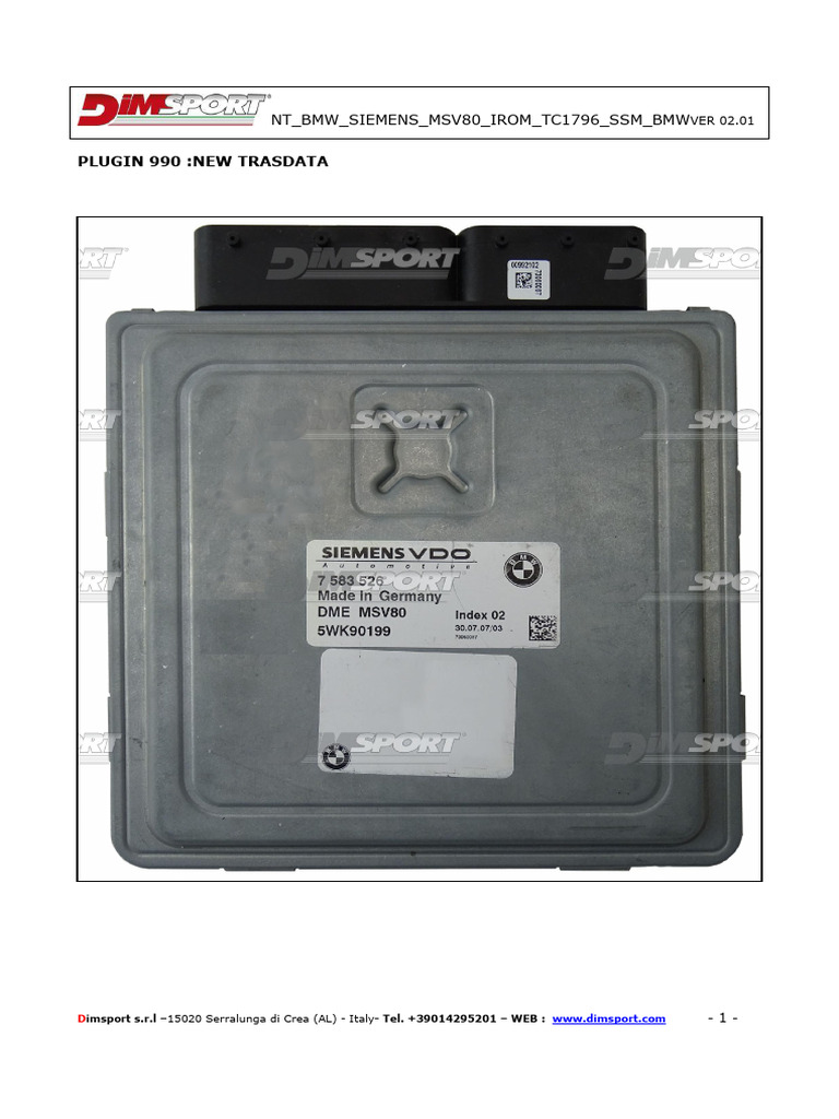 NT Siemens Msv80 Irom Tc1796 SSM BMW 1033 | PDF