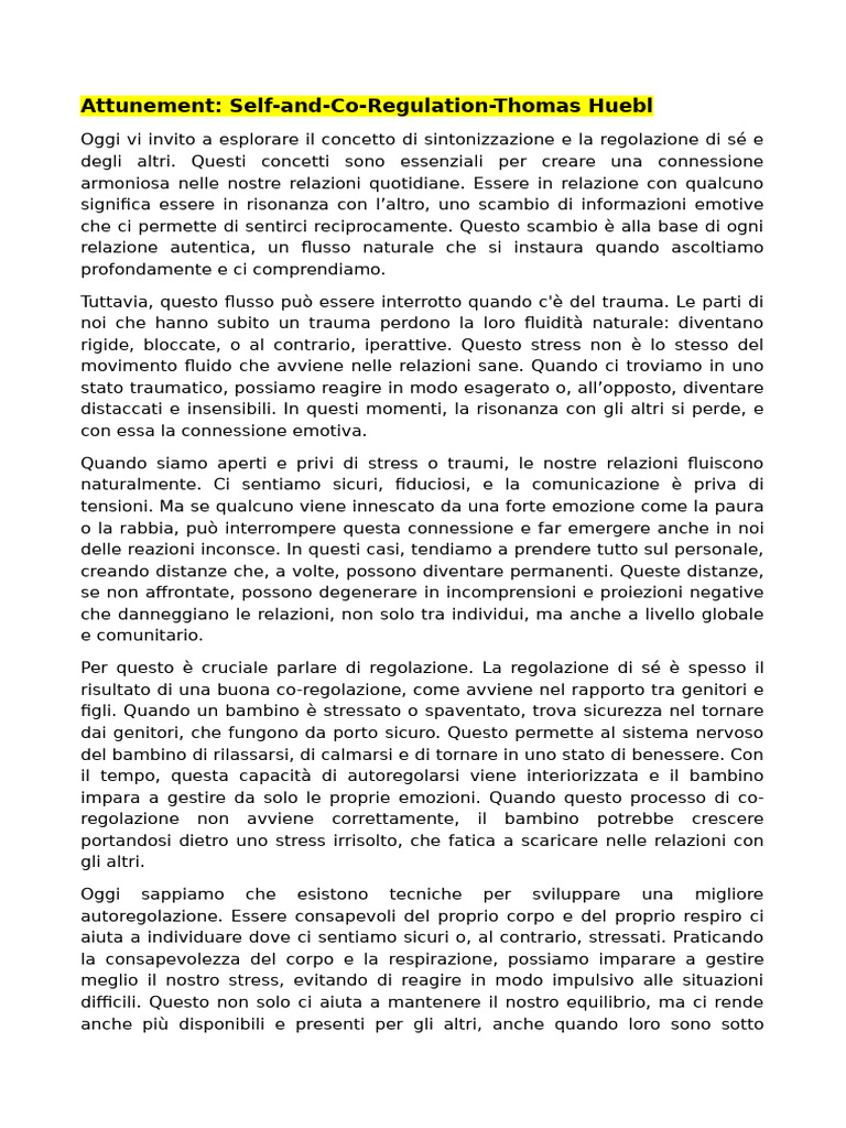 Attunement: Self-and-Co-Regulation-Thomas Huebl | PDF