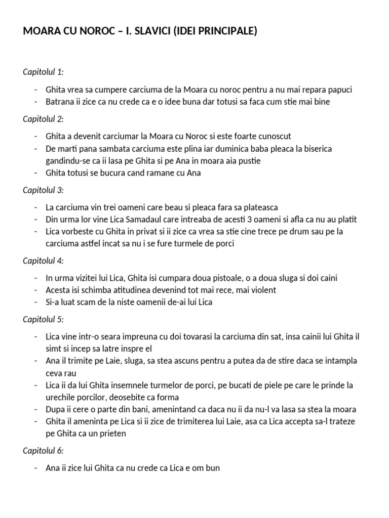 Idei Principale - Moara Cu Noroc, I. Slavici | PDF
