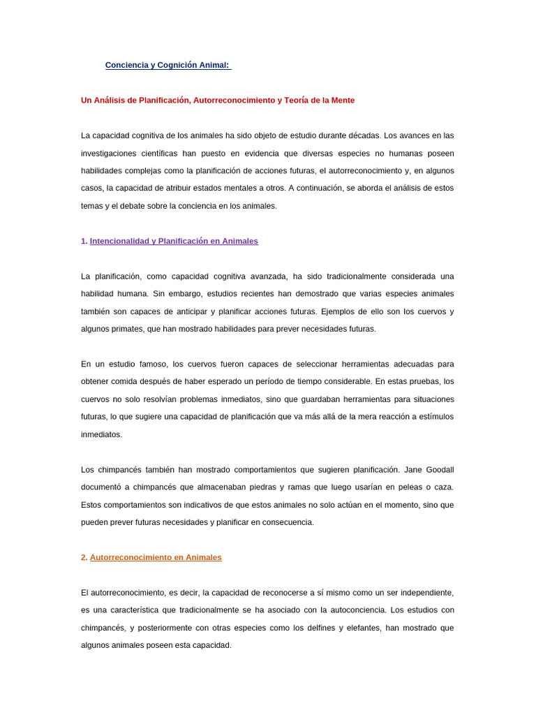 Conciencia y Cognición Animal | PDF
