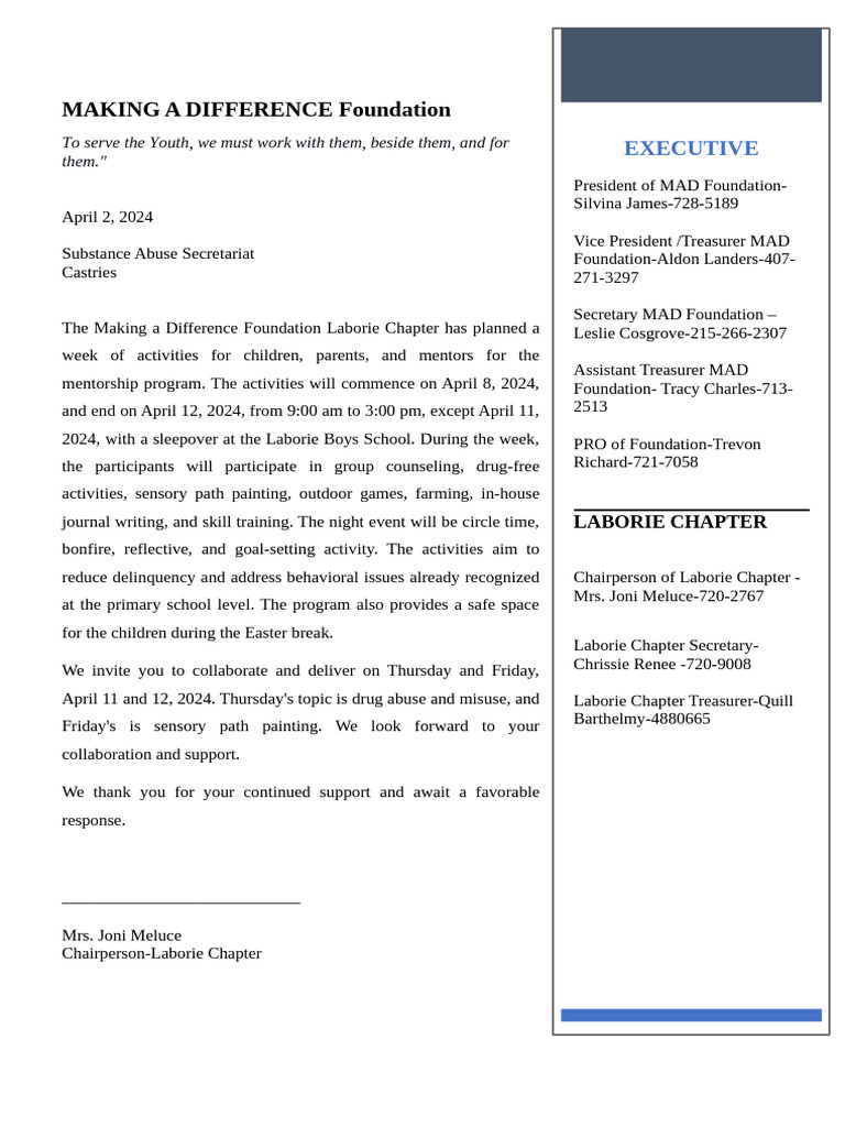 MAKING A DIFFERENCE Foundation- Easter activity substance abuse | PDF