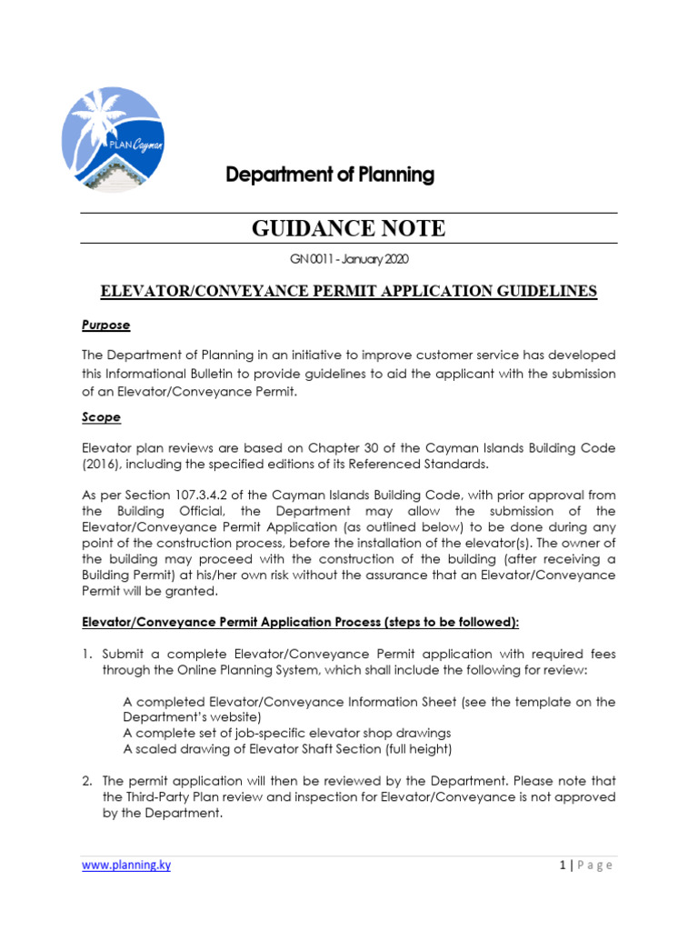 GN0011 Elevator Permit Submission Guidelines January 2020 | PDF