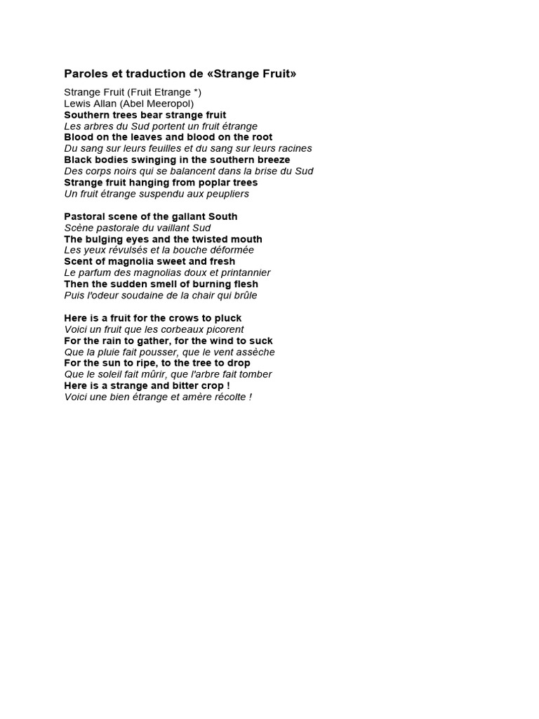 Strange Fruit: Lyrics and Translation | PDF