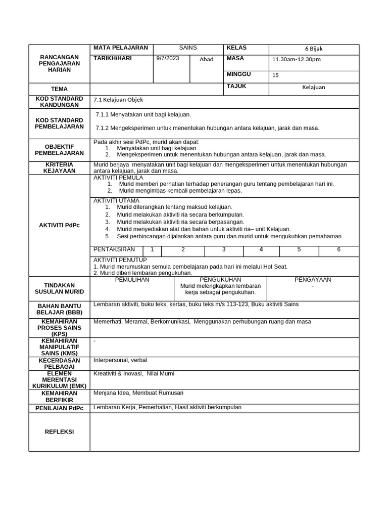 M15 9 Julai Ahad 6bijak Kelajuan | PDF