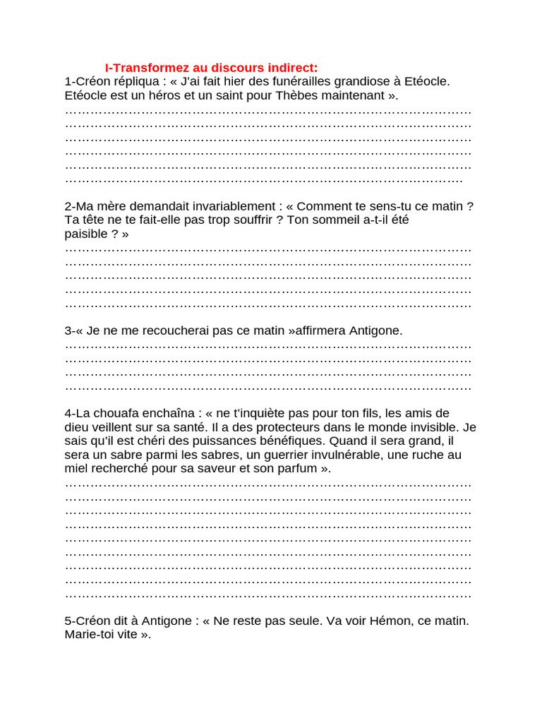 Le Discours Direct Et Indirect Exercice 2 | PDF